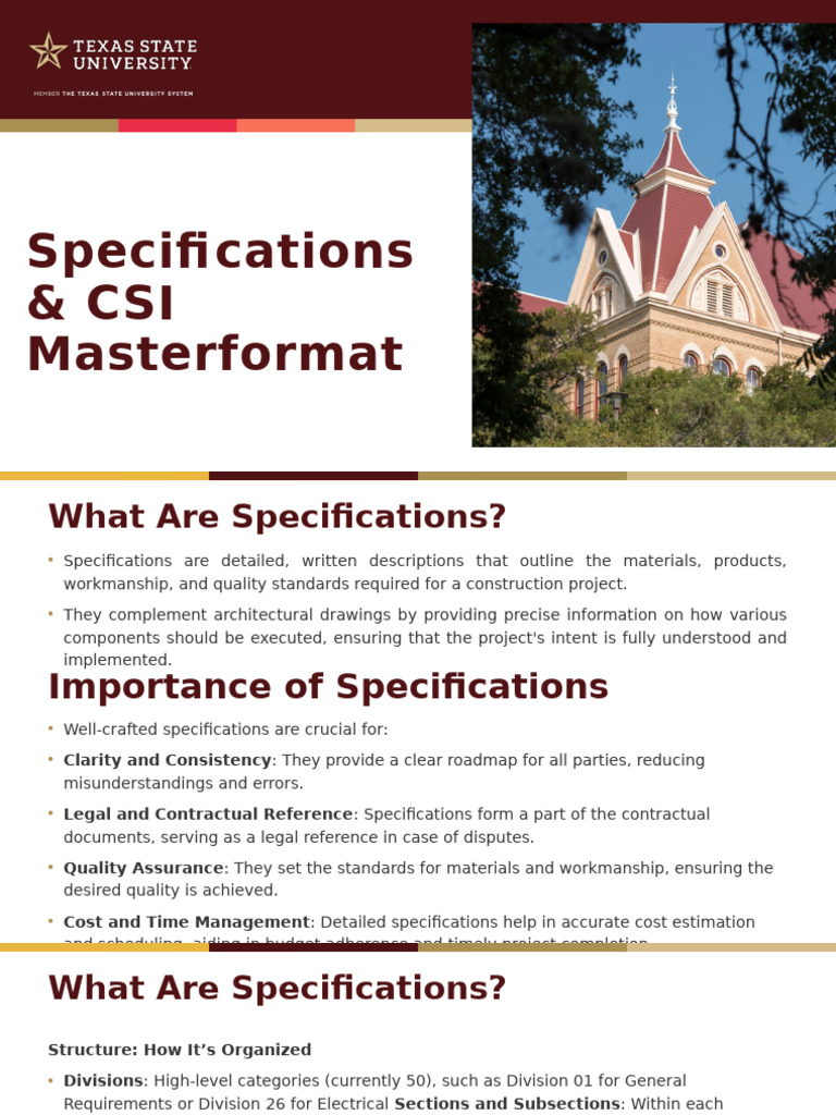 8 Presentation_specifications & Csi Masterformat | PDF | Specification (Technical Standard ...