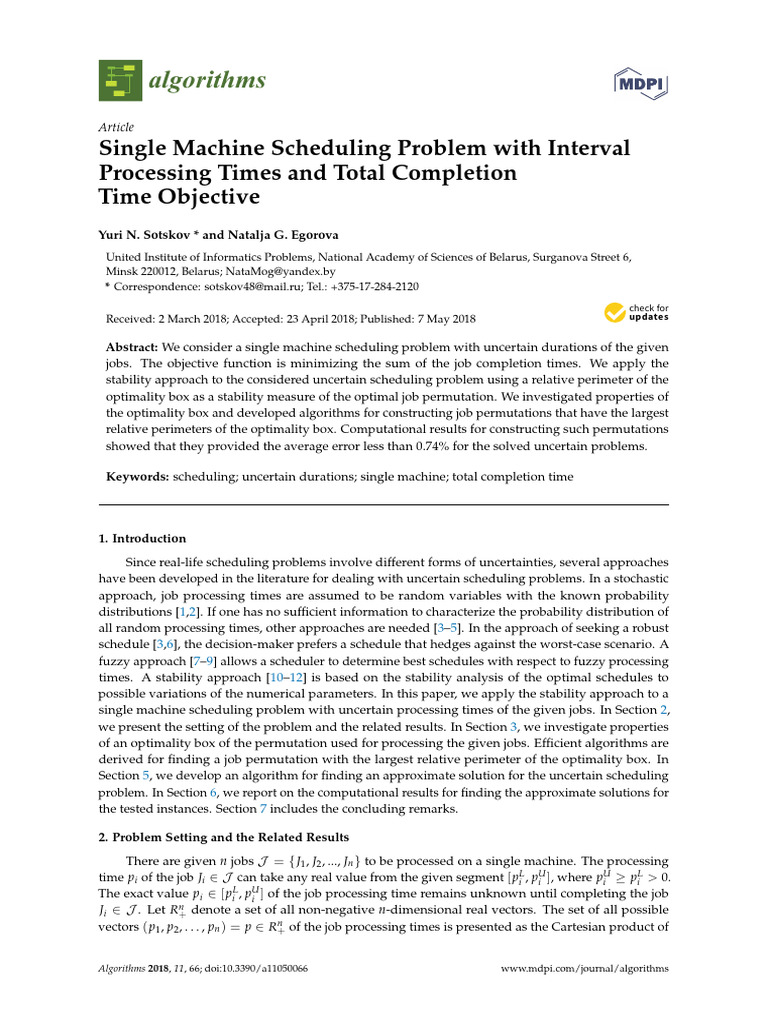 Single Machine Scheduling Problem With Interval Processing Times and Total Completion Time ...