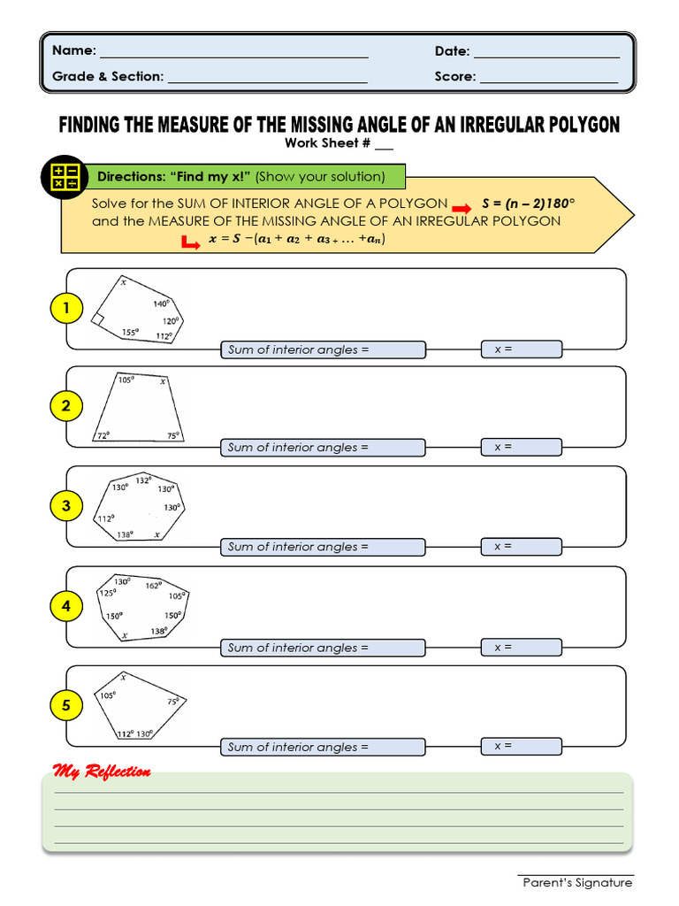 Missing Angles in Polygons Worksheet | PDF