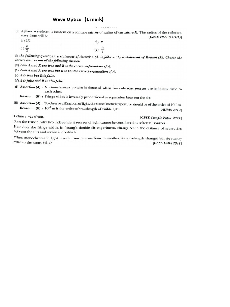 Physics Wave Optics | PDF