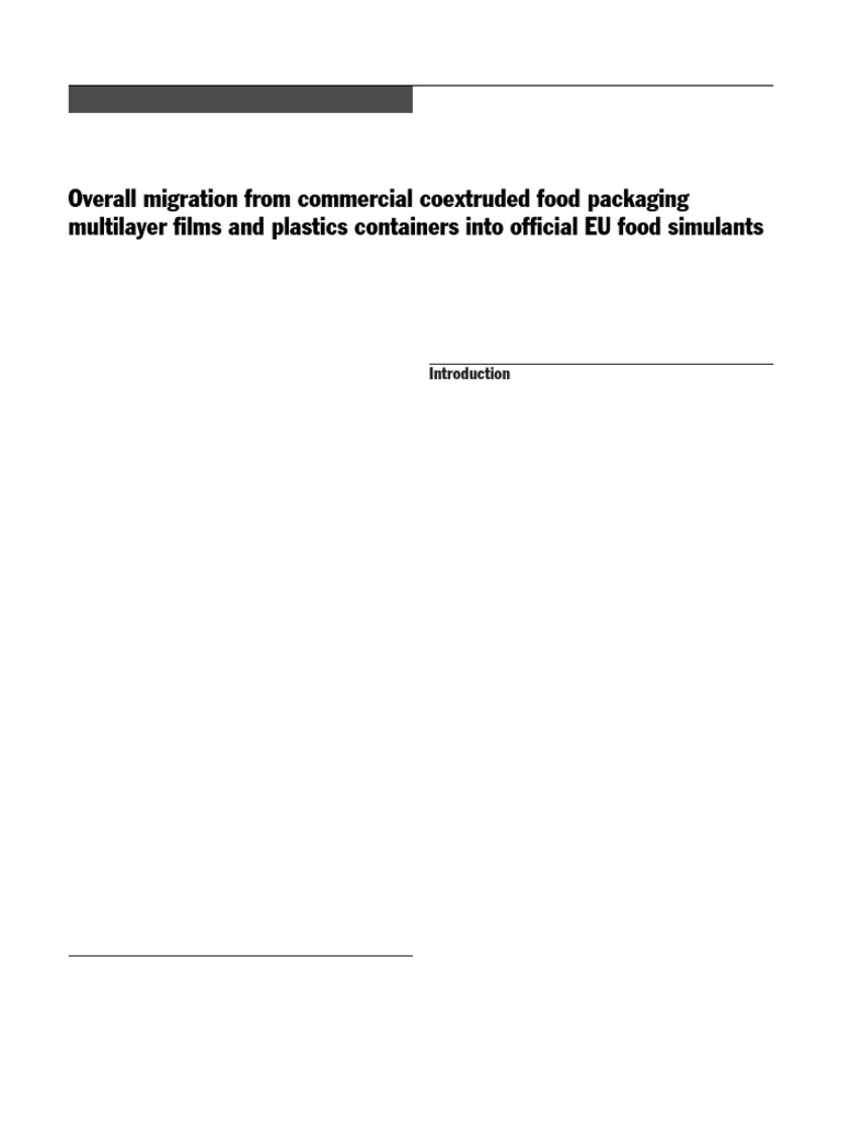Overall Migration From Commercial Coextruded Food Packaging Multilayer ...