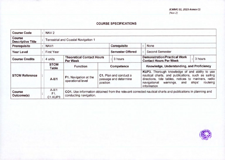 Nav2 (Part A - Course Specifications) | PDF