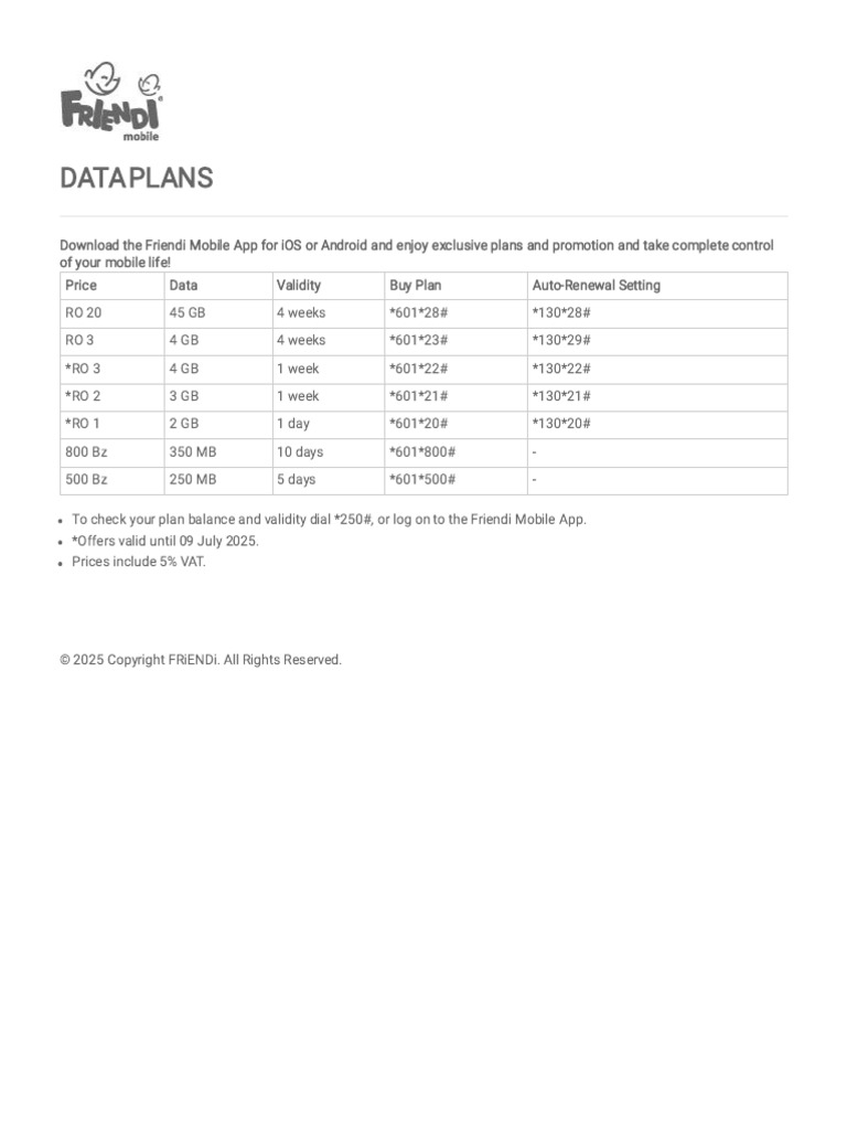 Data Plans - Friendi Mobile | PDF