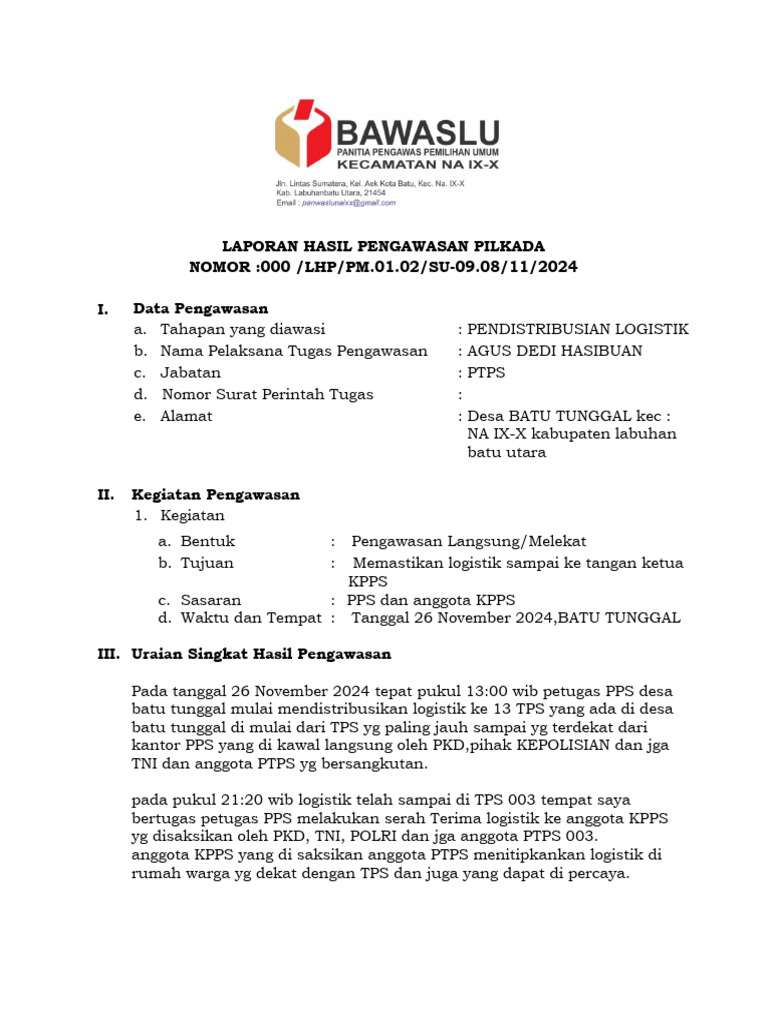 Form LHP Pendistribusian Logistik TPS 003 | PDF