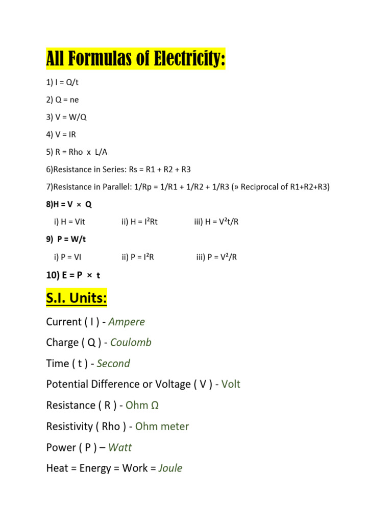 All Formulas of Electricity | PDF