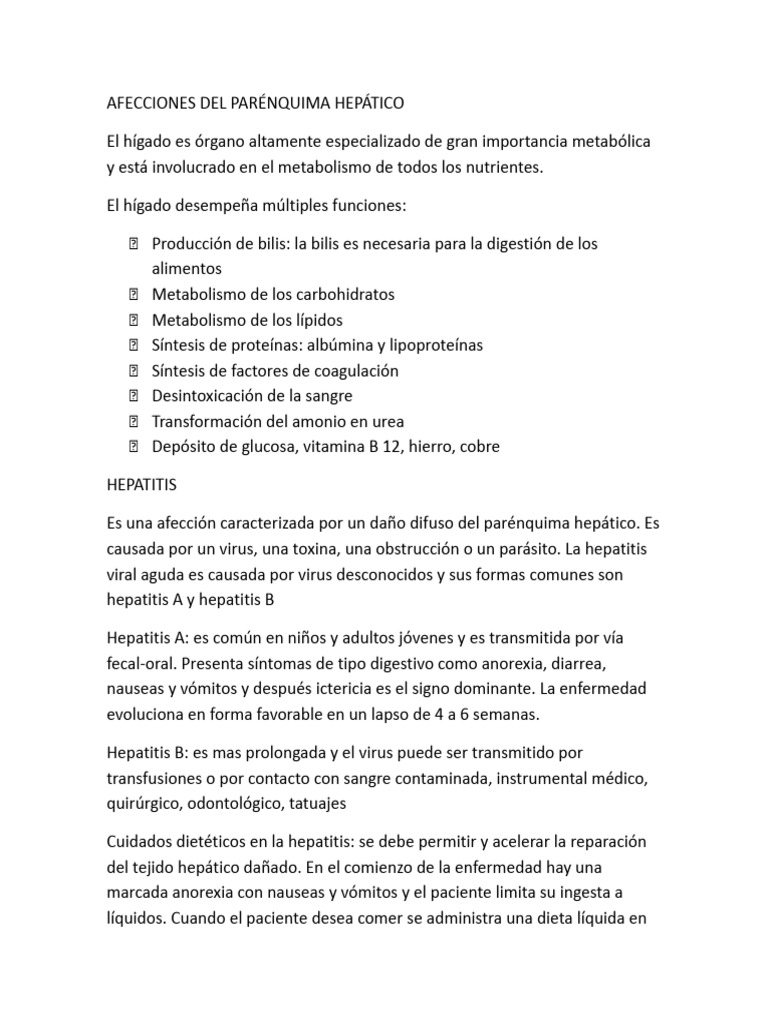 Afecciones Del Par-Nquima Hep-Tico Dietoterapia | PDF | Hepatitis ...