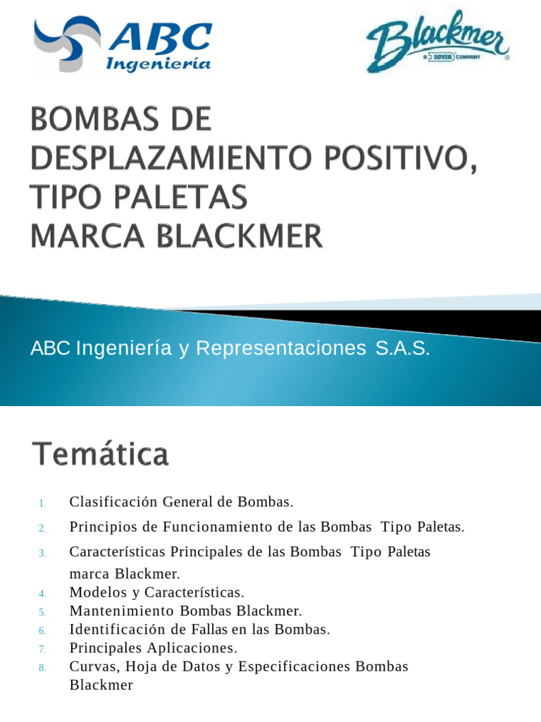Bombas Blackmer - Abc Ingenieria | PDF | Bomba | Rodamiento (Mecánico)