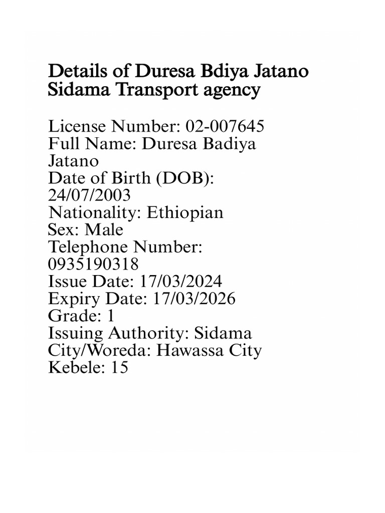 Ethiopian Driving Permit | PDF