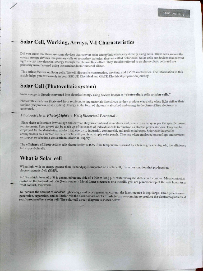 Chemistry Notes - Solar Cells | PDF