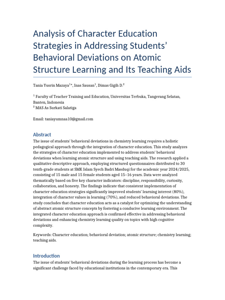 Character Education in Chemistry Learning | PDF | Learning | Psychology