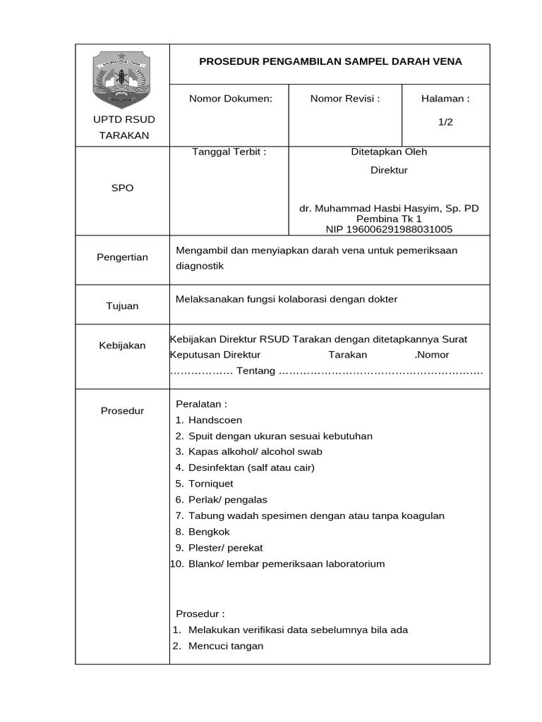 Spo Pengambilan Sampel Darah Vena | PDF