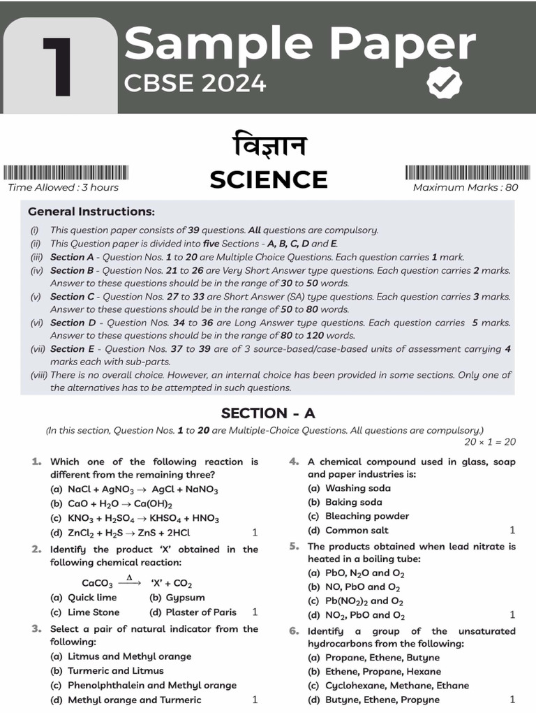 2024 CBSE 10 Science Board Paper | PDF