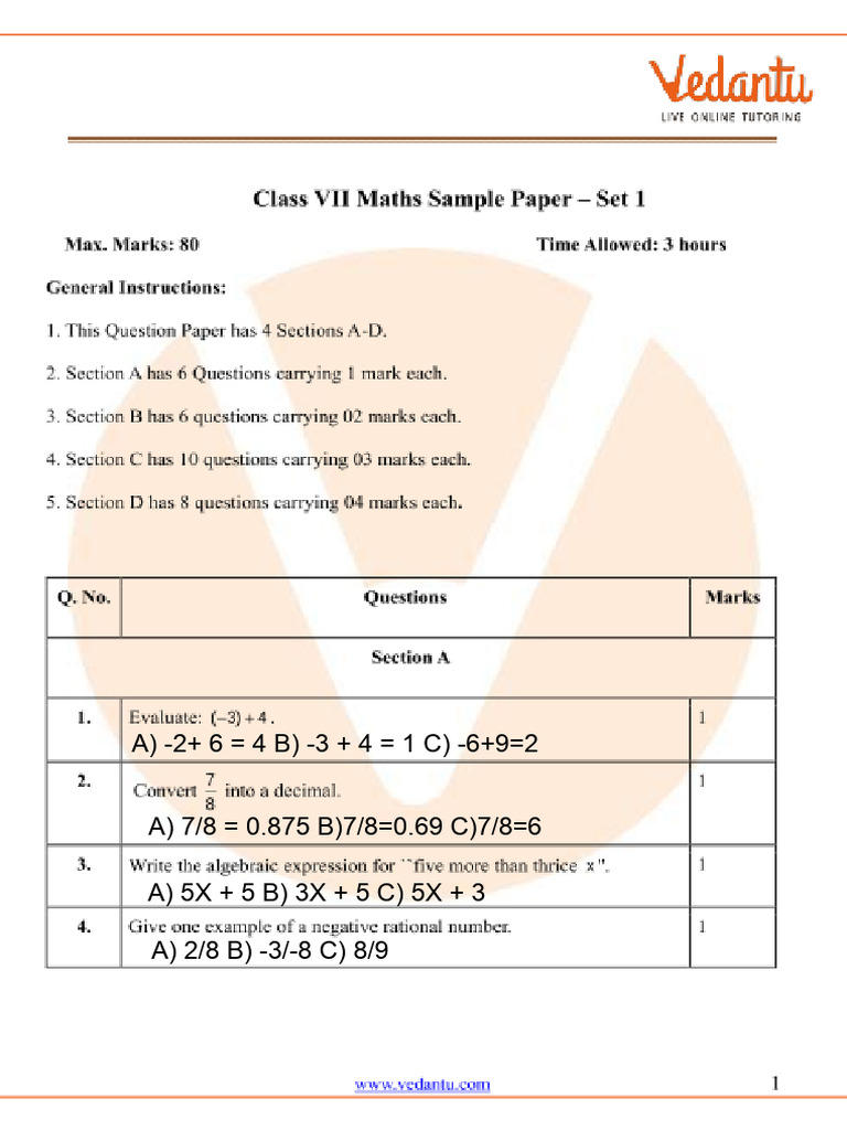 Maths Sample Paper | PDF
