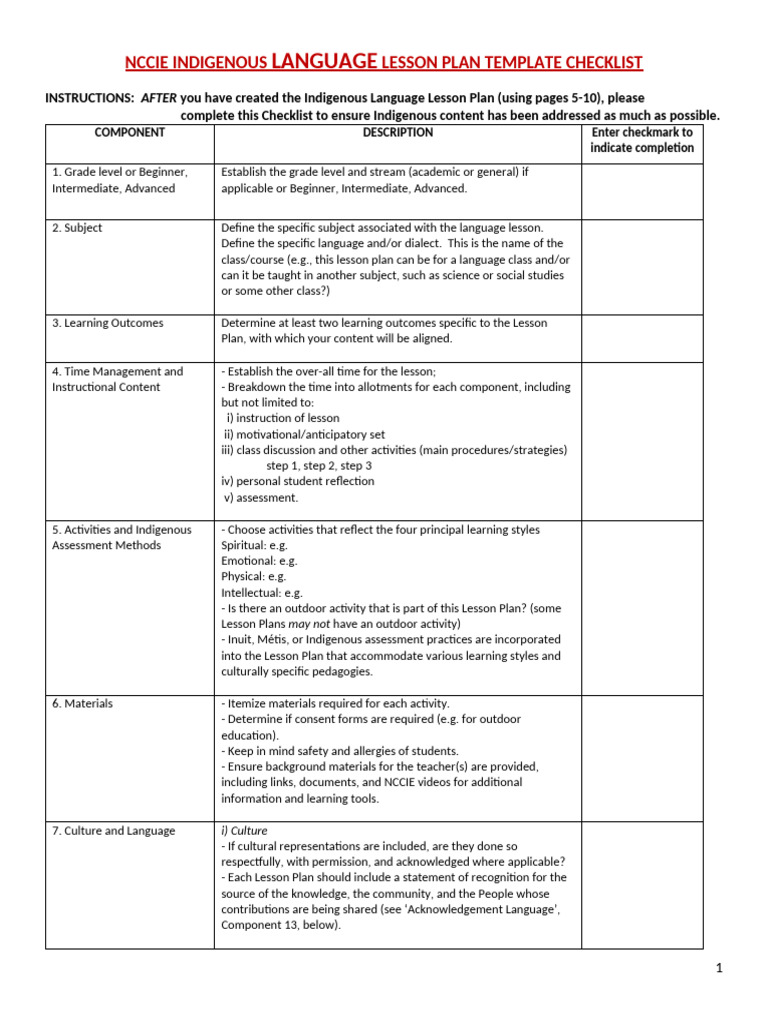 Nccie Language Lesson Plan Template | PDF | Learning Styles | Lesson Plan