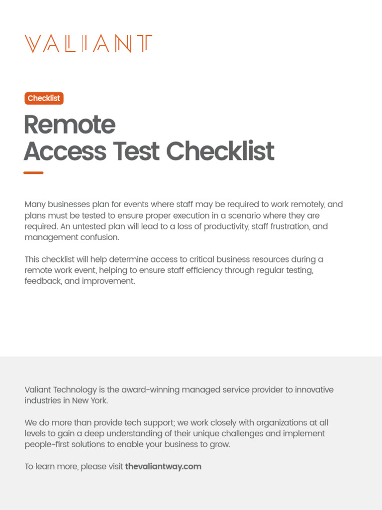 Remote Work Access Test Checklist | PDF