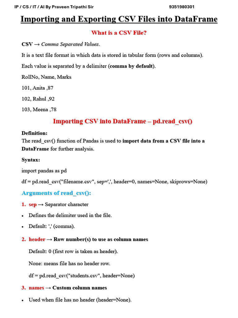 Importing and Exporting CSV Files Into DataFrame and Iteration (LOOP) | PDF | Comma Separated ...
