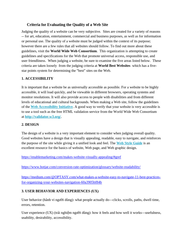 Website Quality Evaluation Criteria | PDF | World Wide Web | Internet & Web