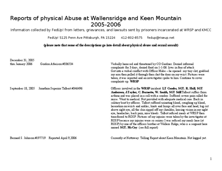 2005-2006 Wallens Ridge State Prison and Keen Mountain Correctional ...