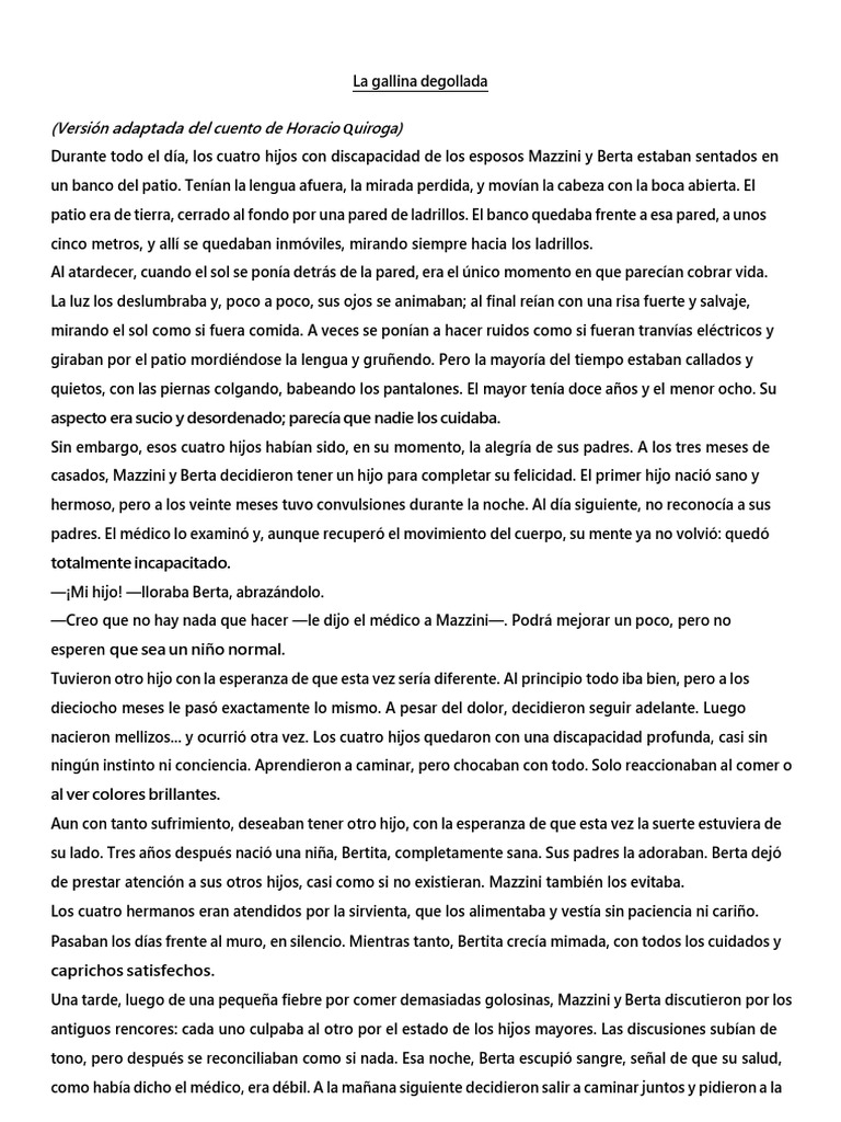 La Gallina Degollada Adaptada Con Actividades | PDF