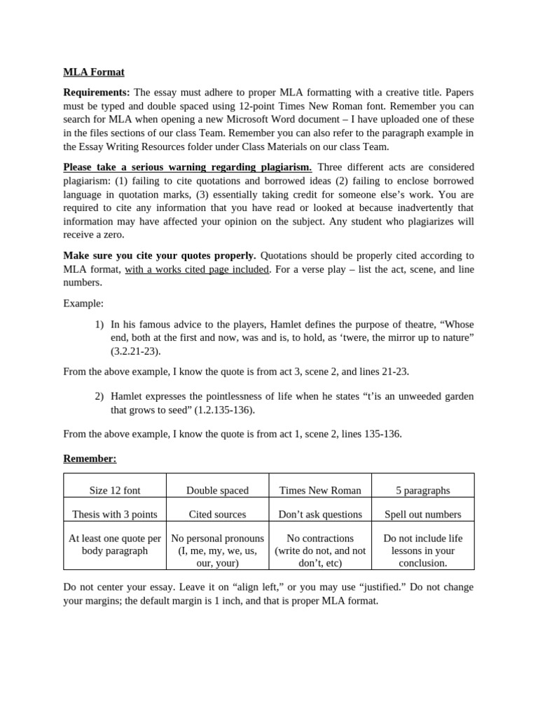 MLA Format Guidelines for Essays | PDF