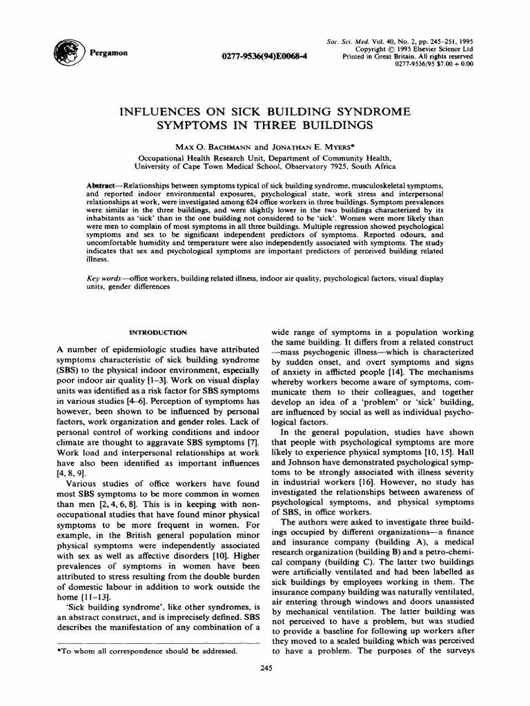 Influences On Sick Building Syndrome Symptoms in Three Buildings | PDF ...