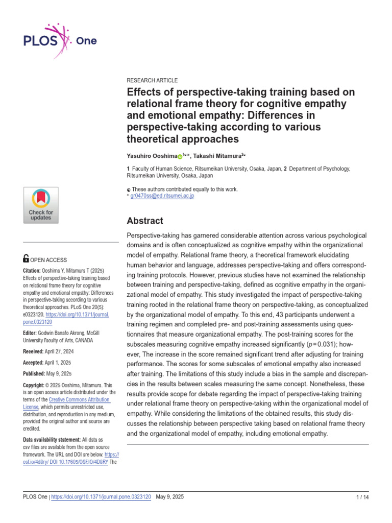 Effects of Perspective-Taking Training Based On | PDF | Empathy ...