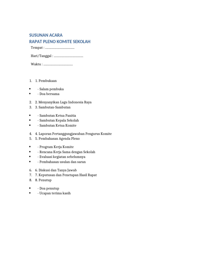 Susunan Acara Rapat Plano Komite Pdf