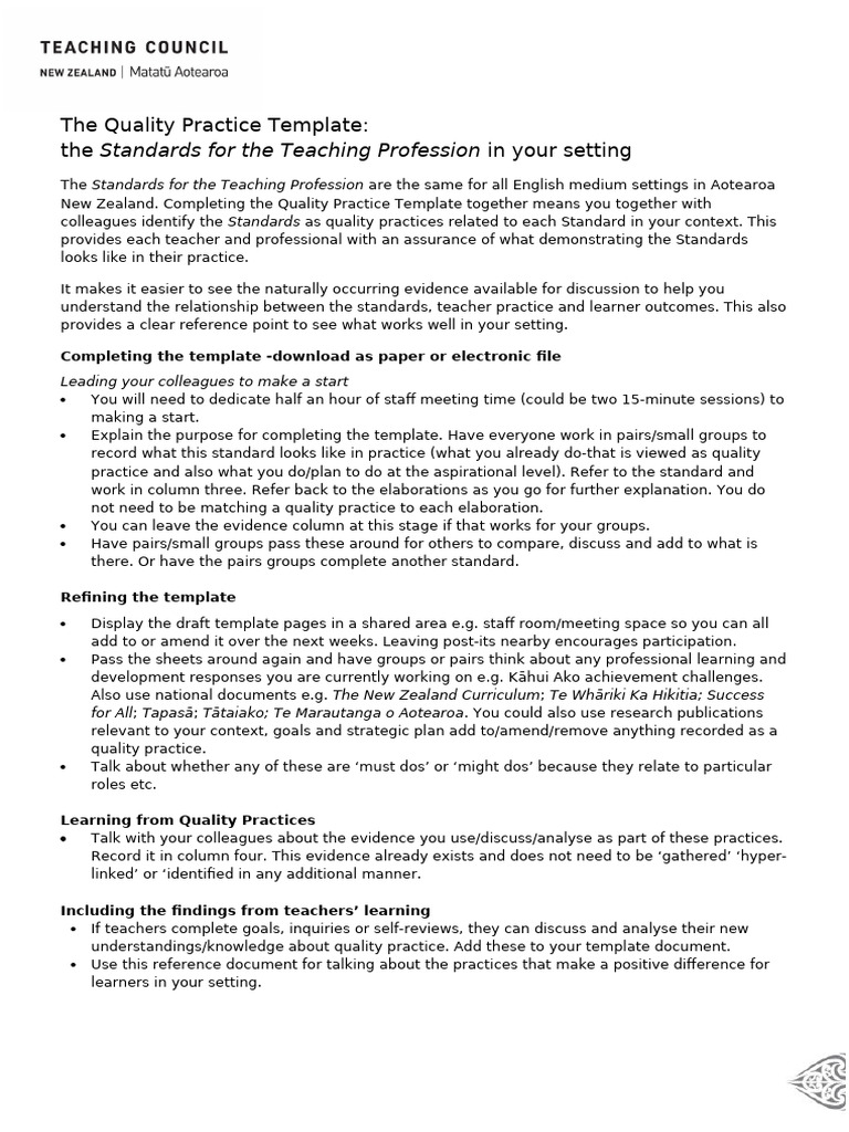 Quality Practice Template for Teachers | PDF | Learning | Pedagogy