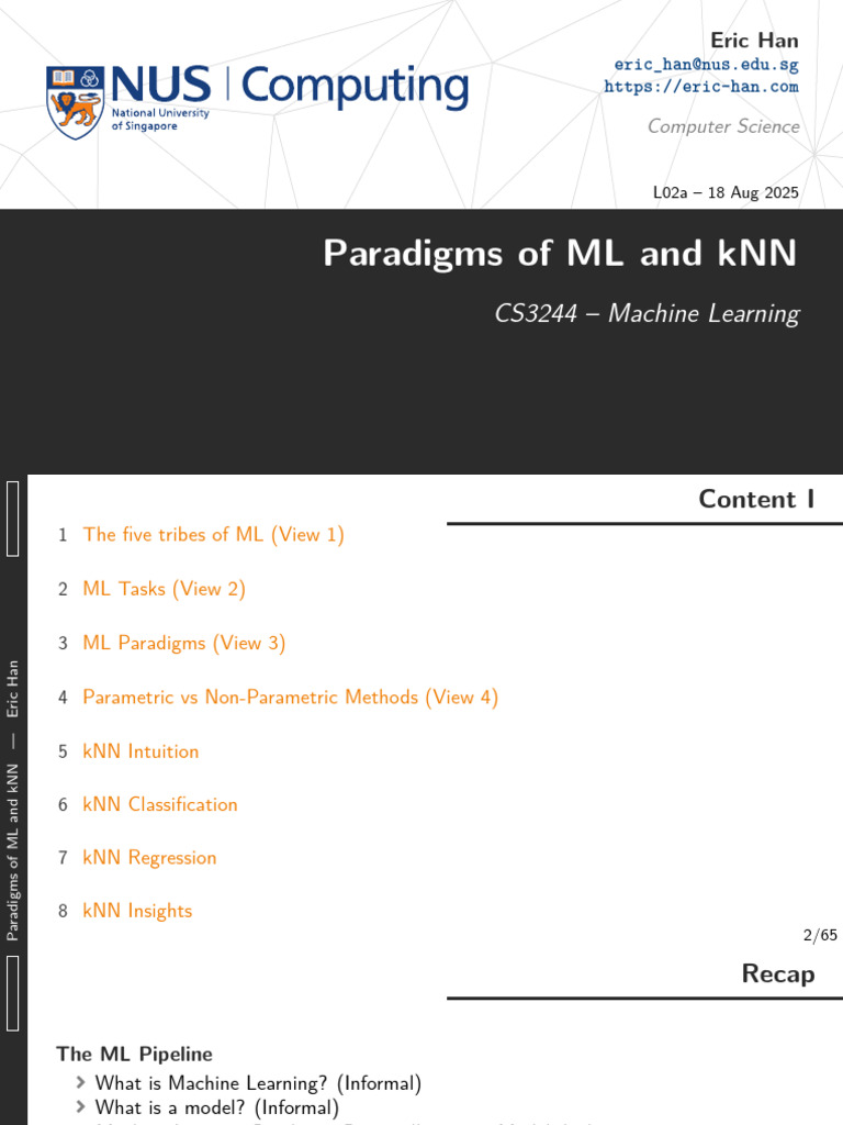 02a.paradigms of ML and KNN Slides 18aug2025 | PDF | Machine Learning ...