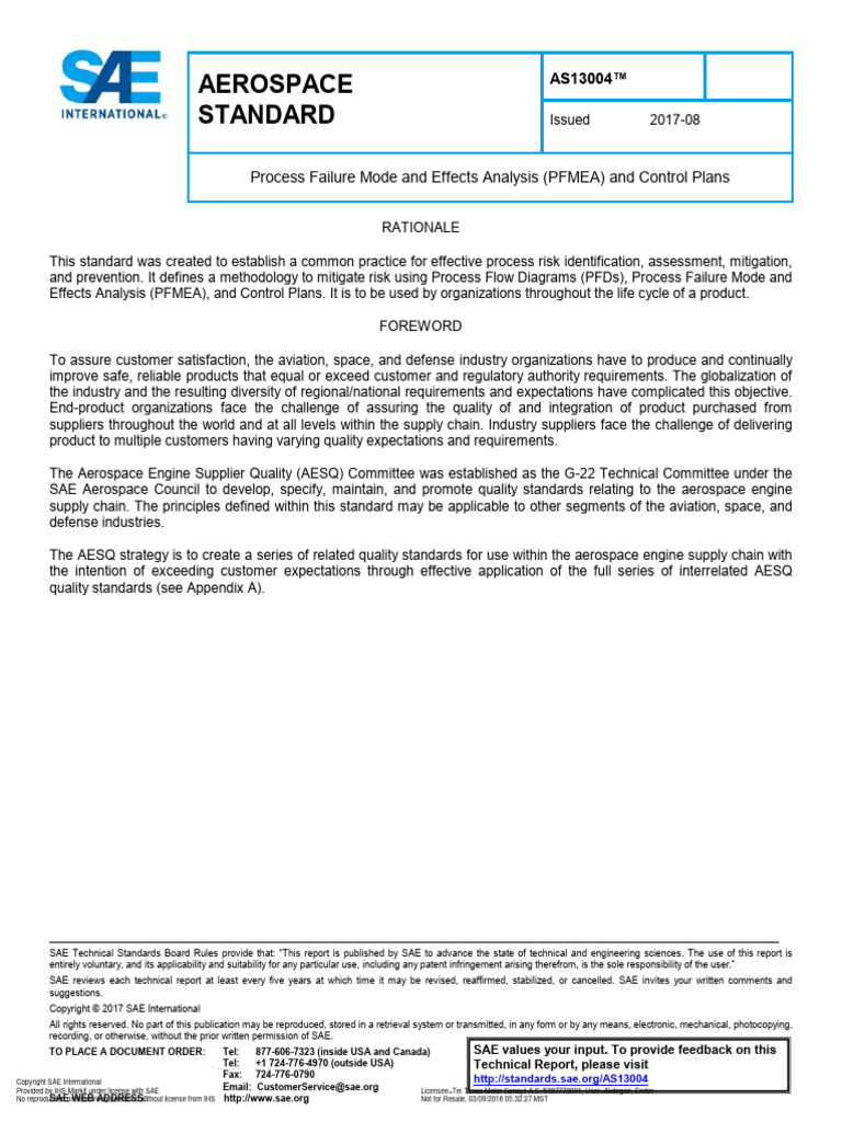 AS13004: PFMEA and Control Plans Guide | PDF