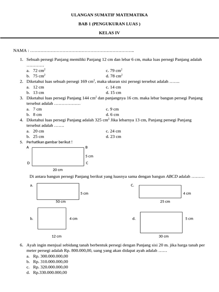 Ulangan Sumatif Bab 1 Matematika | PDF
