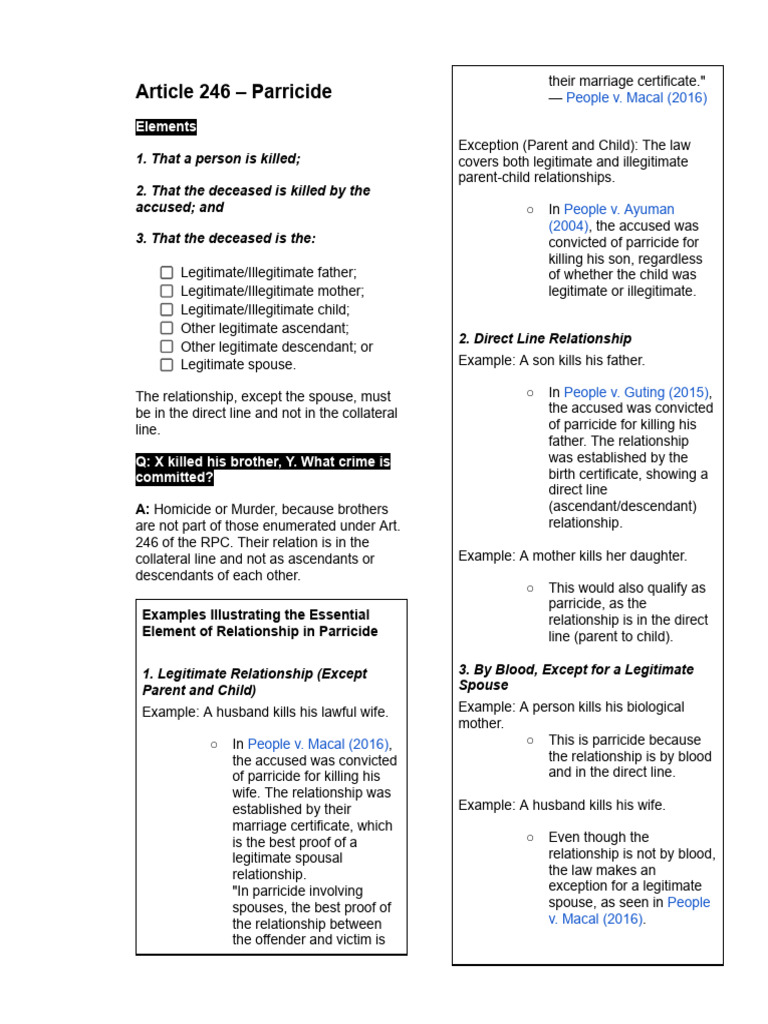 Understanding Parricide Laws and Examples | PDF | Murder | Crimes