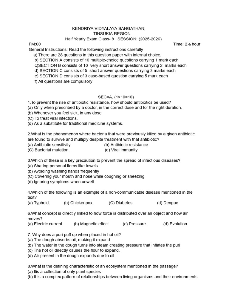 Class 8 Scinece Half Yearly | PDF | Pathogen | Cell (Biology)