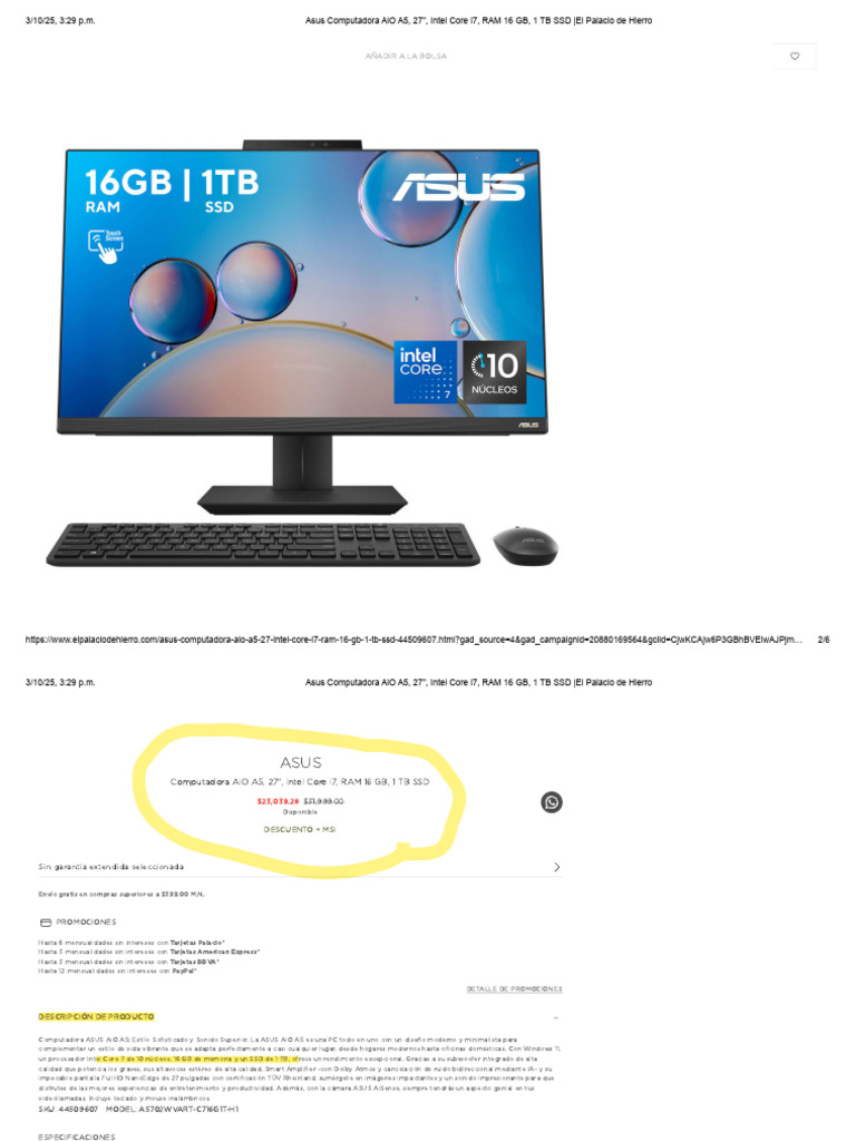 Asus Computadora AiO A5, 27 - , Intel Core I7, RAM 16 GB, 1 TB SSD - El ...
