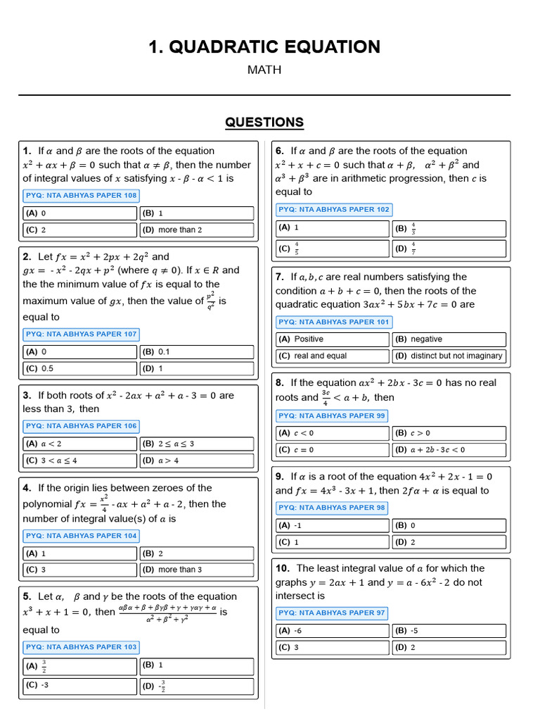 QUADRATIC EQUATION - Print Ready | PDF | Quadratic Equation | Square Root