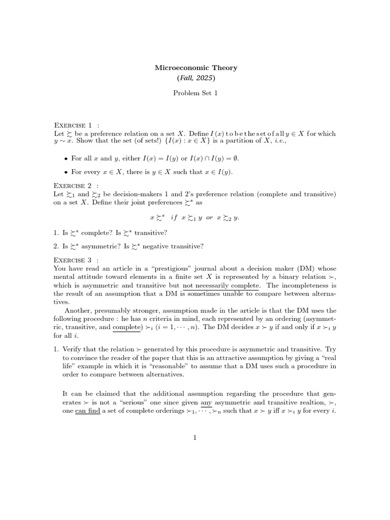 Microeconomic Theory Problem Set 1 | PDF | Function (Mathematics) | Utility