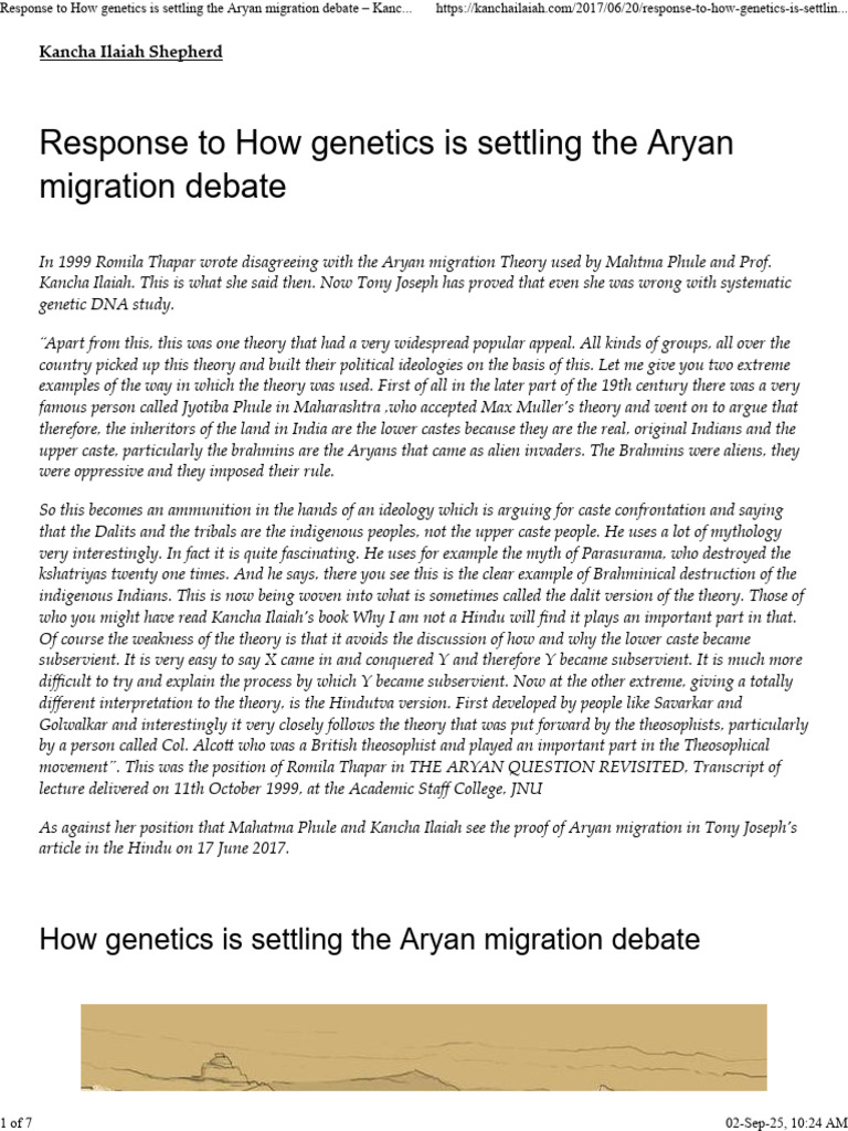 Genetics and the Aryan Migration Debate | PDF