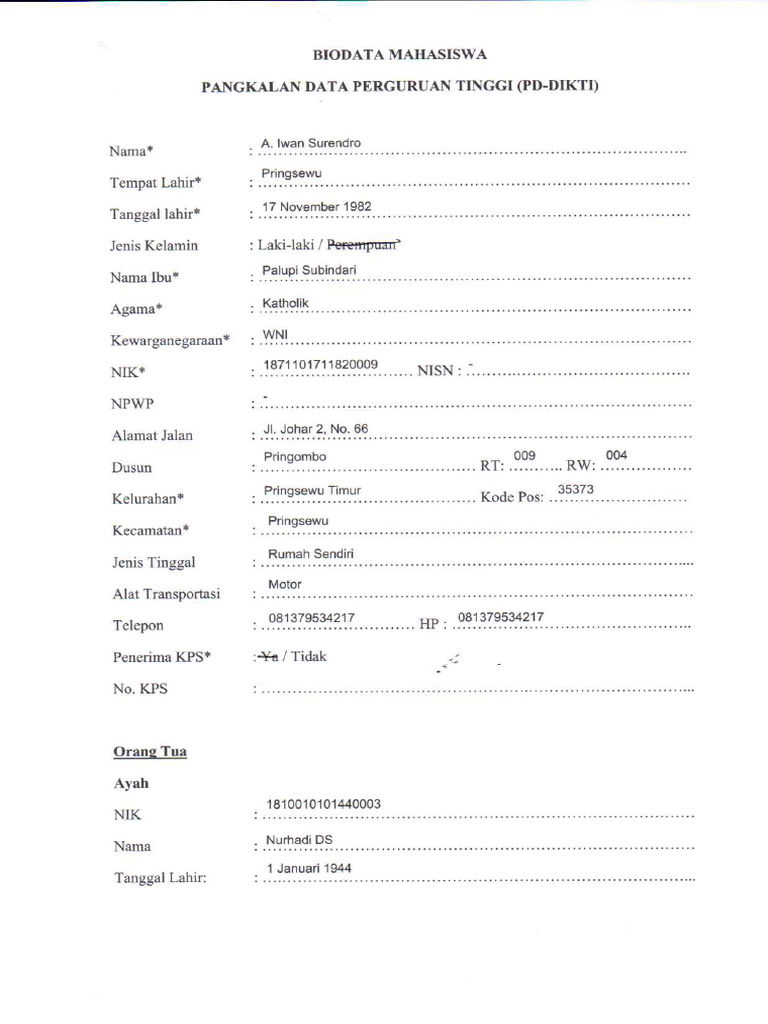 Biodata Mahasiswa | PDF