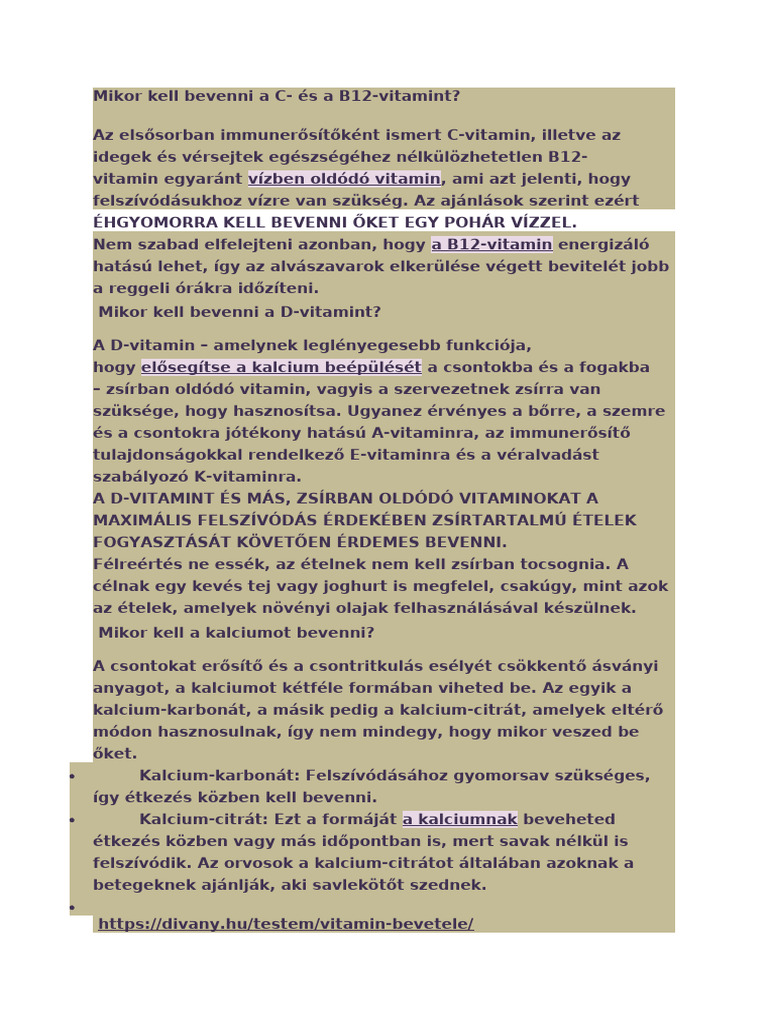 Mikor Kell Bevenni a Vitaminokat | PDF