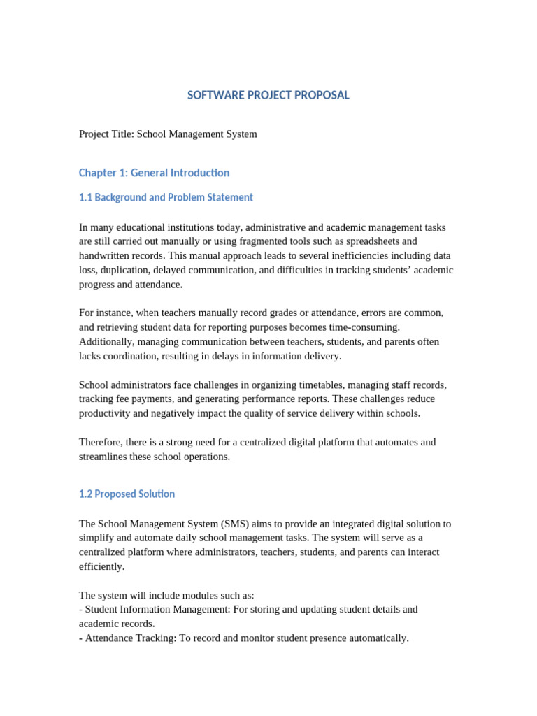 School Management System Project Proposal | PDF | Automation | Software ...