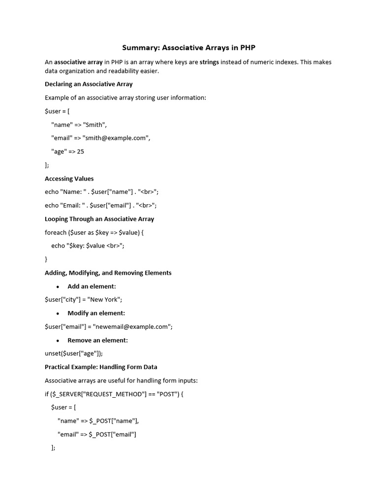 Summary Associative Arrays | PDF