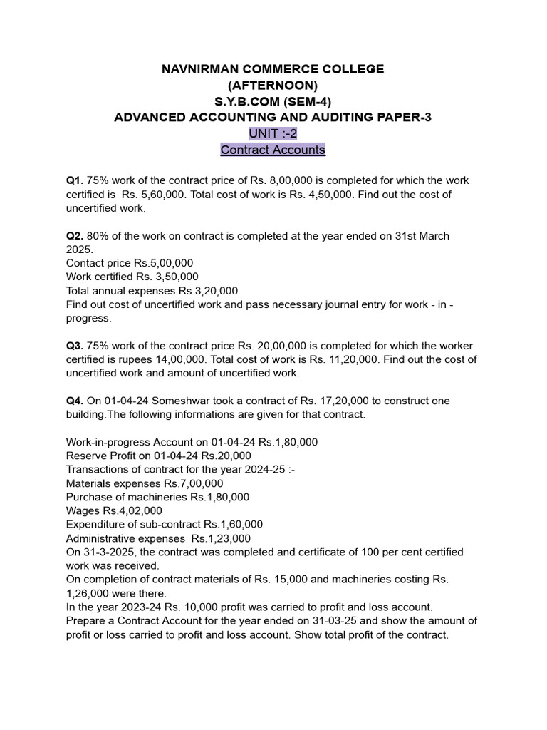 Contract Accounts: Advanced Accounting Guide | PDF