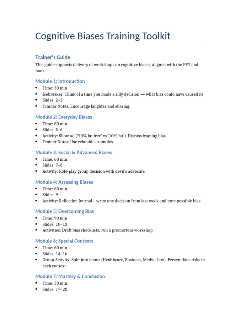 Cognitive Biases Training Guide | PDF | Representativeness Heuristic | Bias