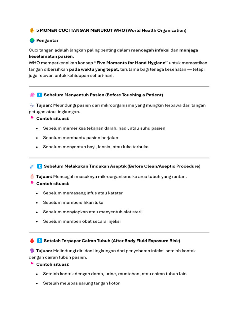 5 Momen Cuci Tangan Menurut WHO | PDF