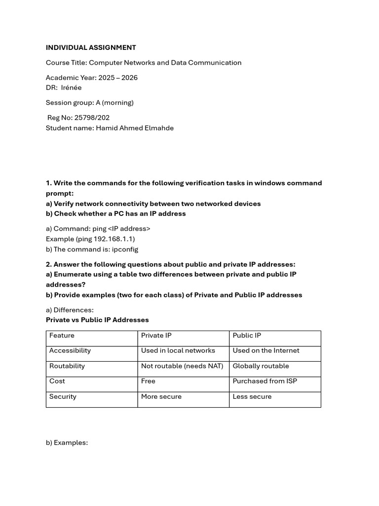 INDIVIDUAL ASSIGNMENT 25798 Computer Network | PDF | Ip Address | Computer Network