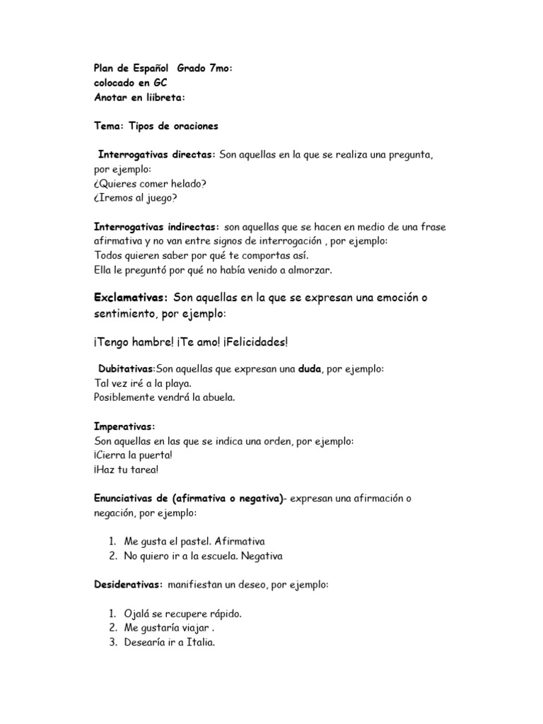 Tipos de Oraciones en Español | PDF