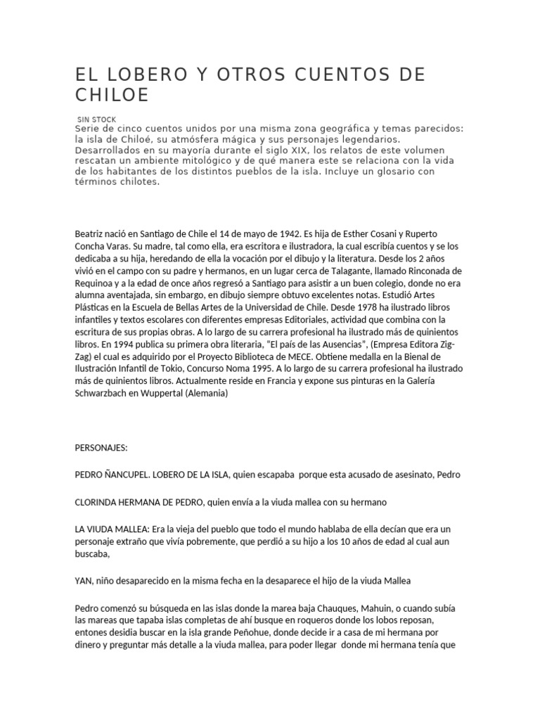 El Lobero y Otros Cuentos de Chiloe (Autoguardado) | PDF
