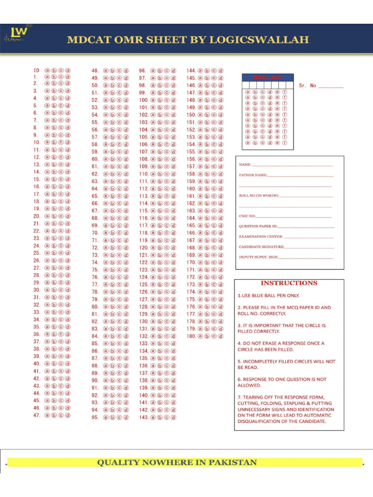 OMR Bubble Sheet by LogicsWallah | PDF