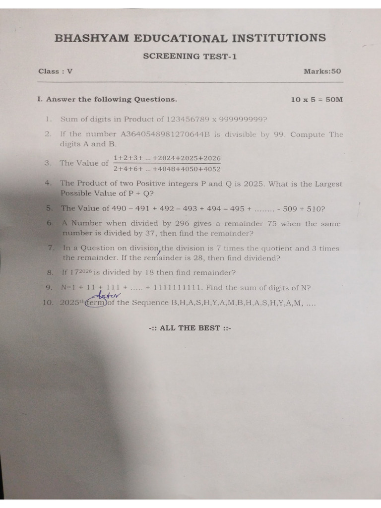 5th Class Screening Test Solutions @ZCO | PDF