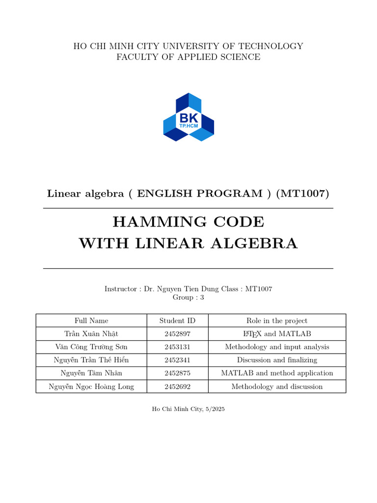 Final Report For Linear Algebra Project | PDF | Error Detection And ...